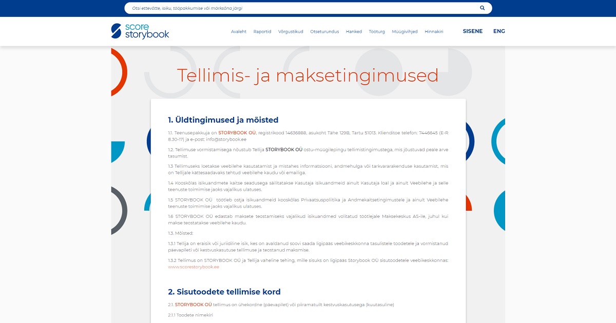 Tellimis- ja maksetingimused | ScoreStorybook